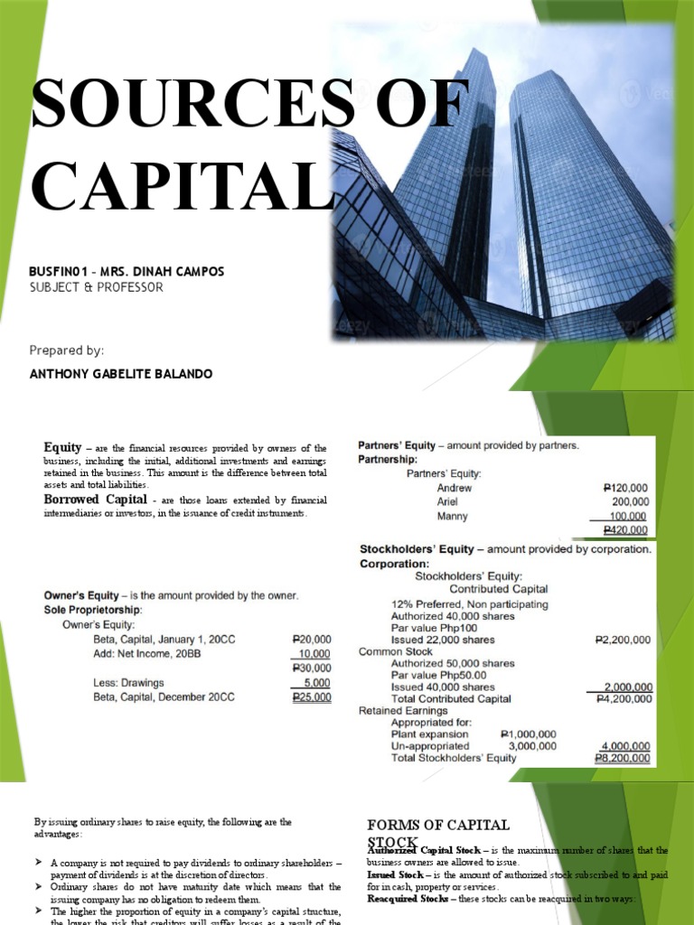 Chapter 3 - Sources of Capital | PDF | Stocks | Debt