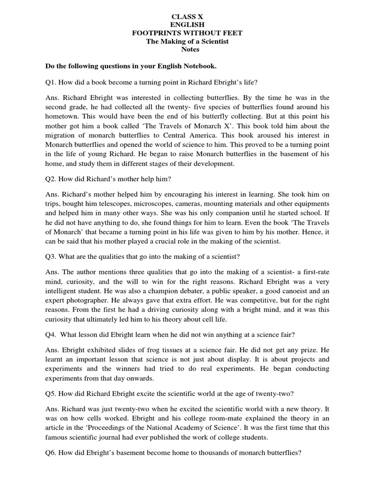 10 English-The Making of A Scientist-Notes | PDF | Science | Butterfly