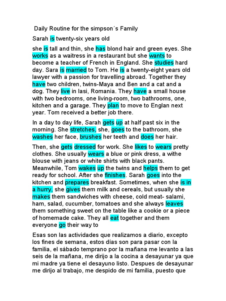 Daily Routine For The Simpson S Family | PDF