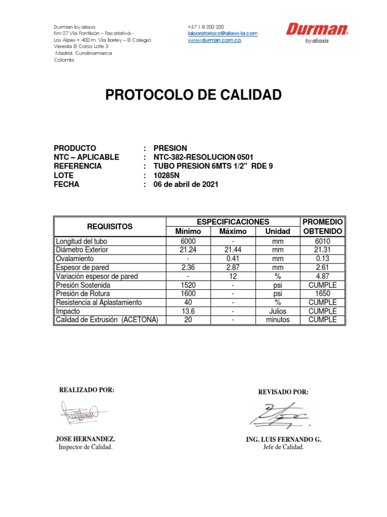 Protocolo de Calidad | PDF