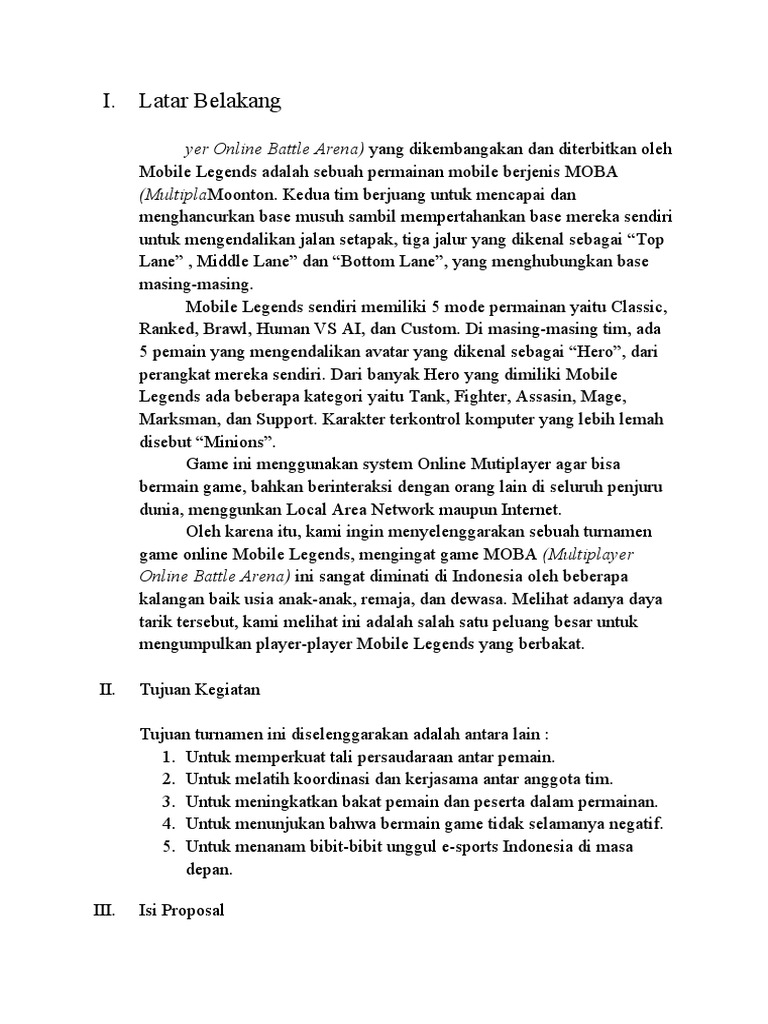 Proposal Turnamen Mobile Legend 1 | PDF