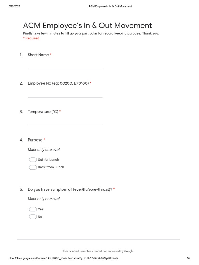 LUNCH - Google Forms | PDF