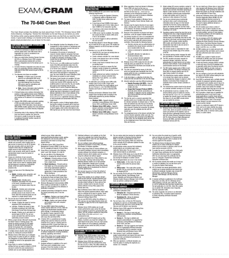 Cram Sheet | PDF | Active Directory | Group Policy