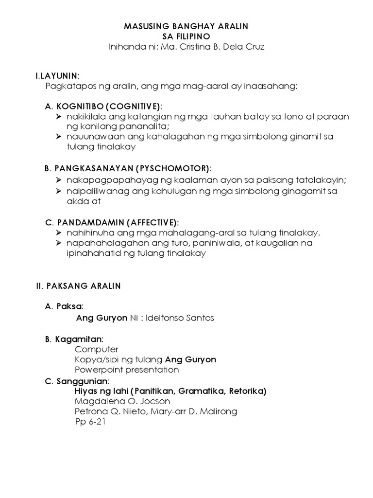 Filipino Sample Lesson Plan | PDF