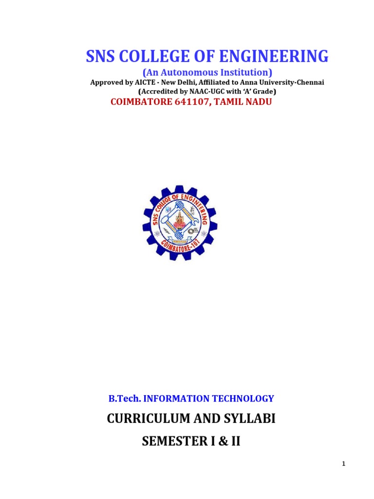 SNS College of Engineering B.Tech. Information Technology Curriculum ...