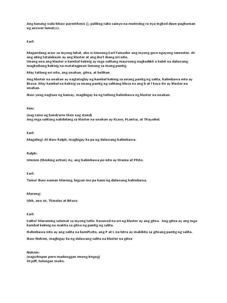 Script NG Filipino Klaster | PDF