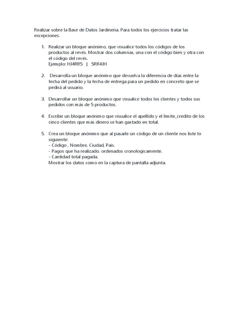 Ejercicios BBDD Jardineria | PDF