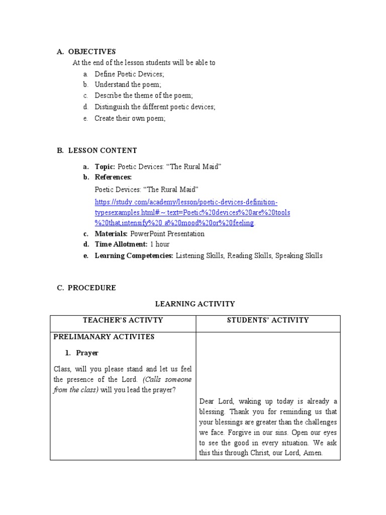 Poetic Devices Lesson: Analyzing "The Rural Maid | PDF | Poetry