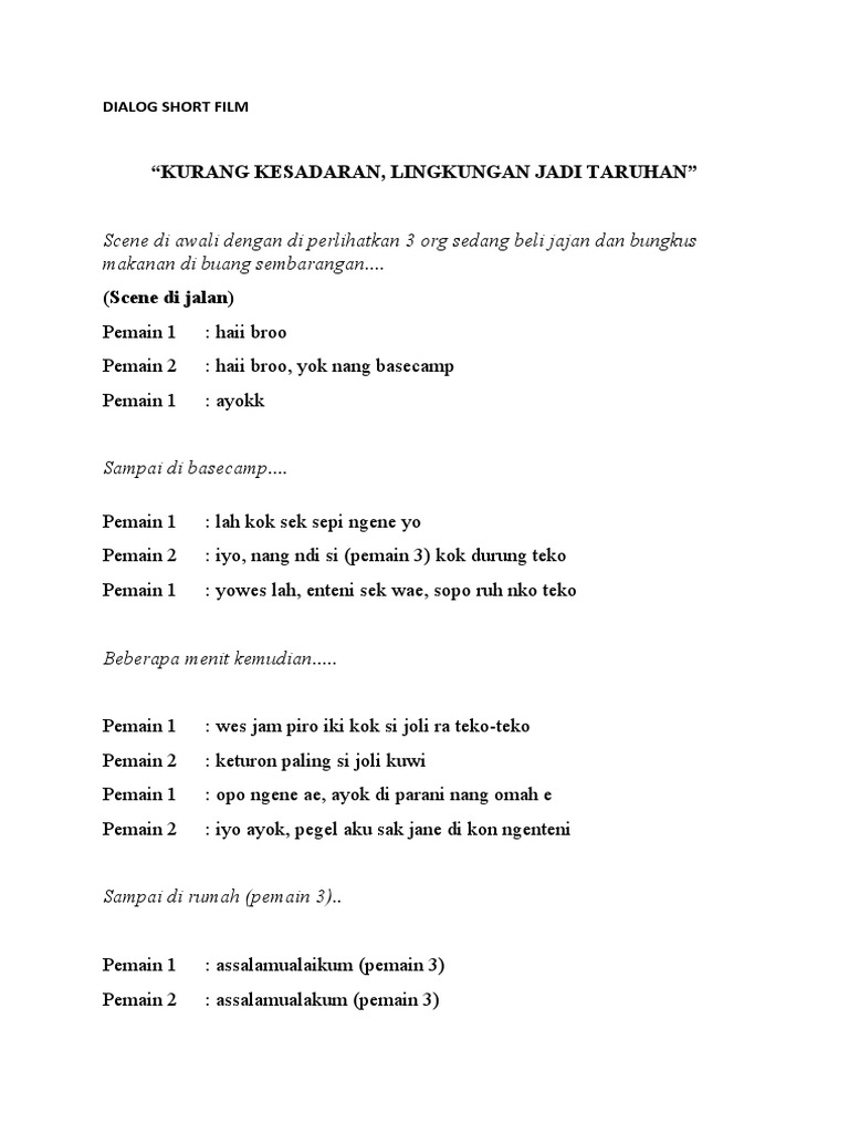 Dialog Pendek Film Lingkungan | PDF | Game & Aktivitas | Griya & Taman