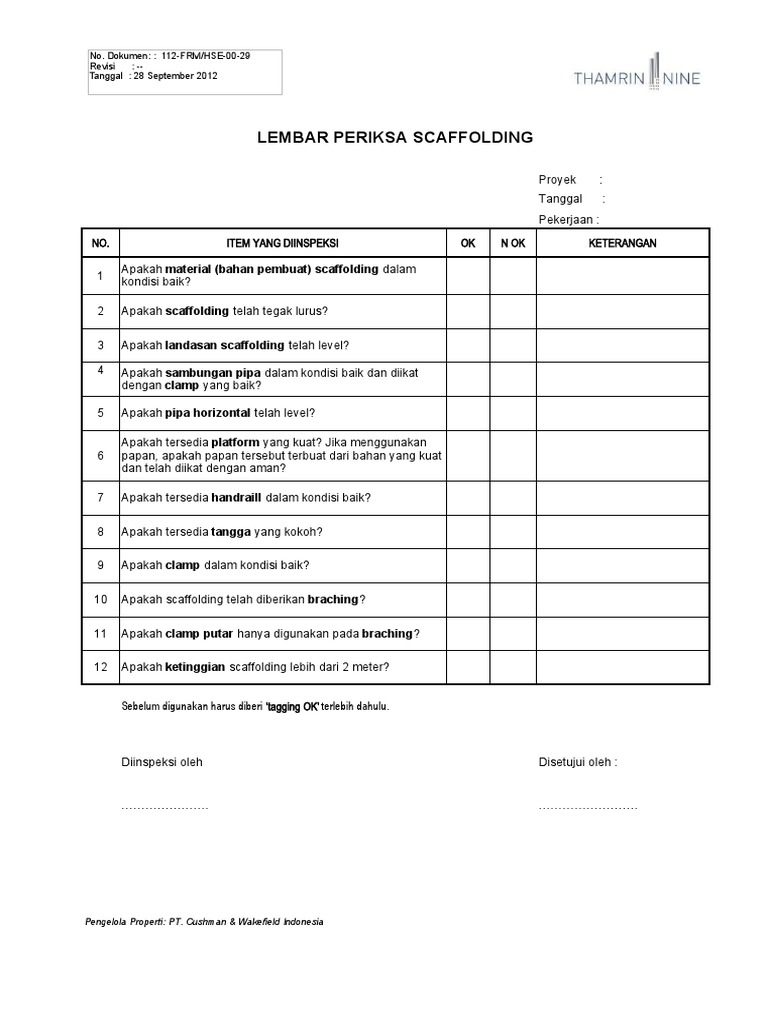 FRM HSE 00 29 Inspeksi Scaffolding | PDF