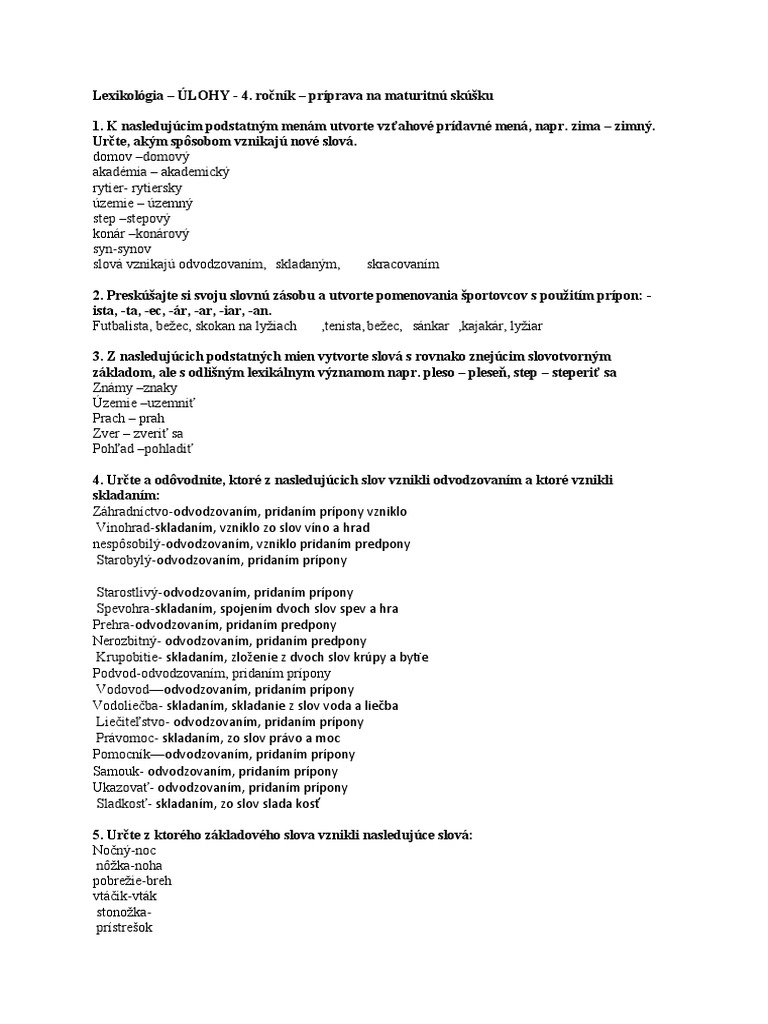 Lexikológia - Úlohy 1 | PDF