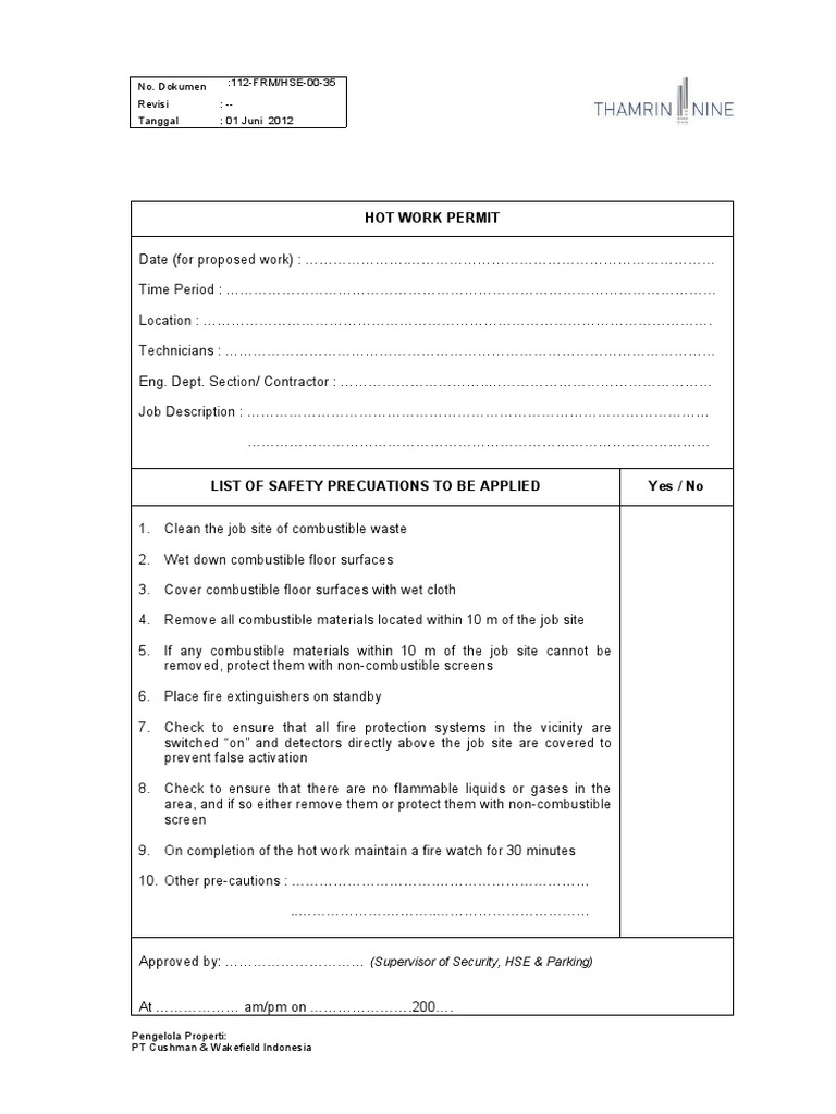 FRM HSE 00 35 Form Hot Work Permit | PDF