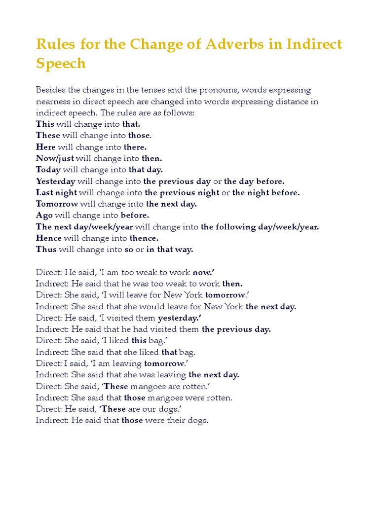 Adverb Change Reported Speech | PDF