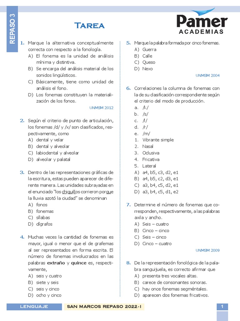 Lenguaje - Repaso 3 - Fonologia y Fonetica - Tarea | PDF | Fonema ...