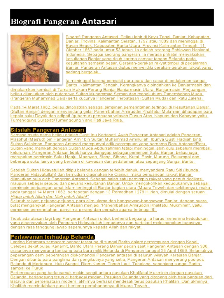 Biografi Pangeran Antasari | PDF