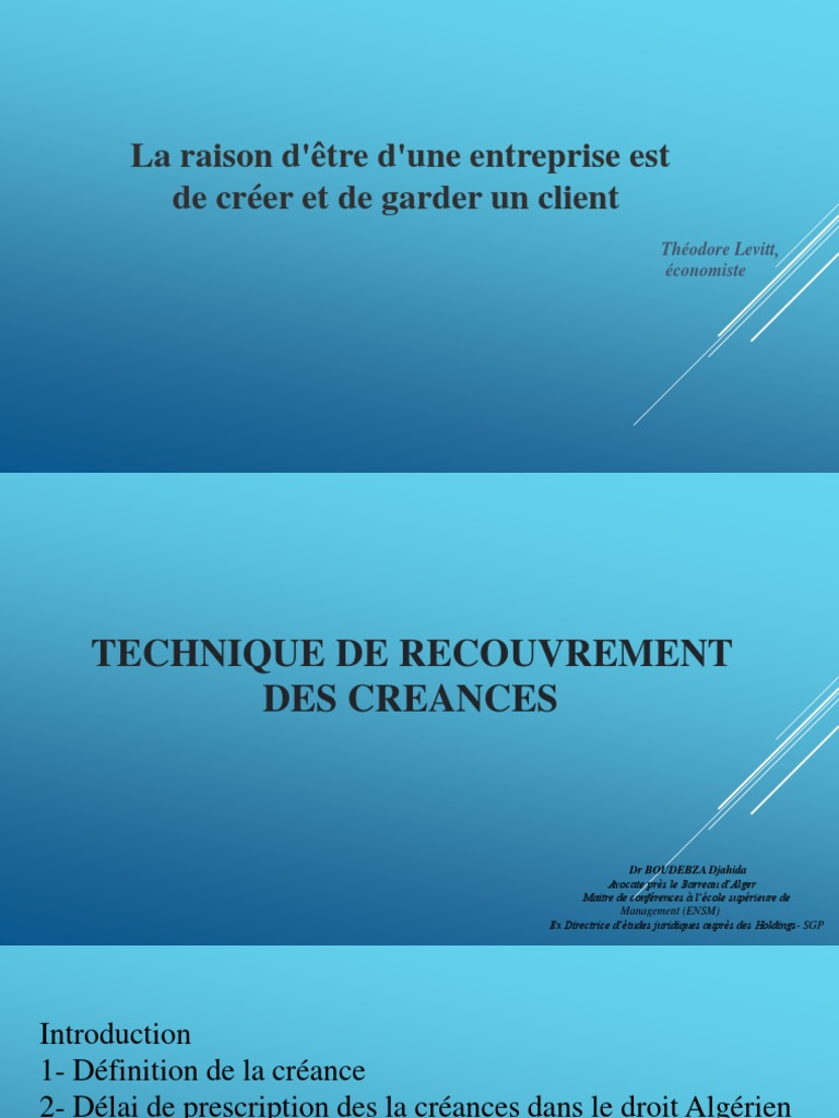 Les Technique de Recouvrement Des Créances. | PDF | Débiteur | Facture