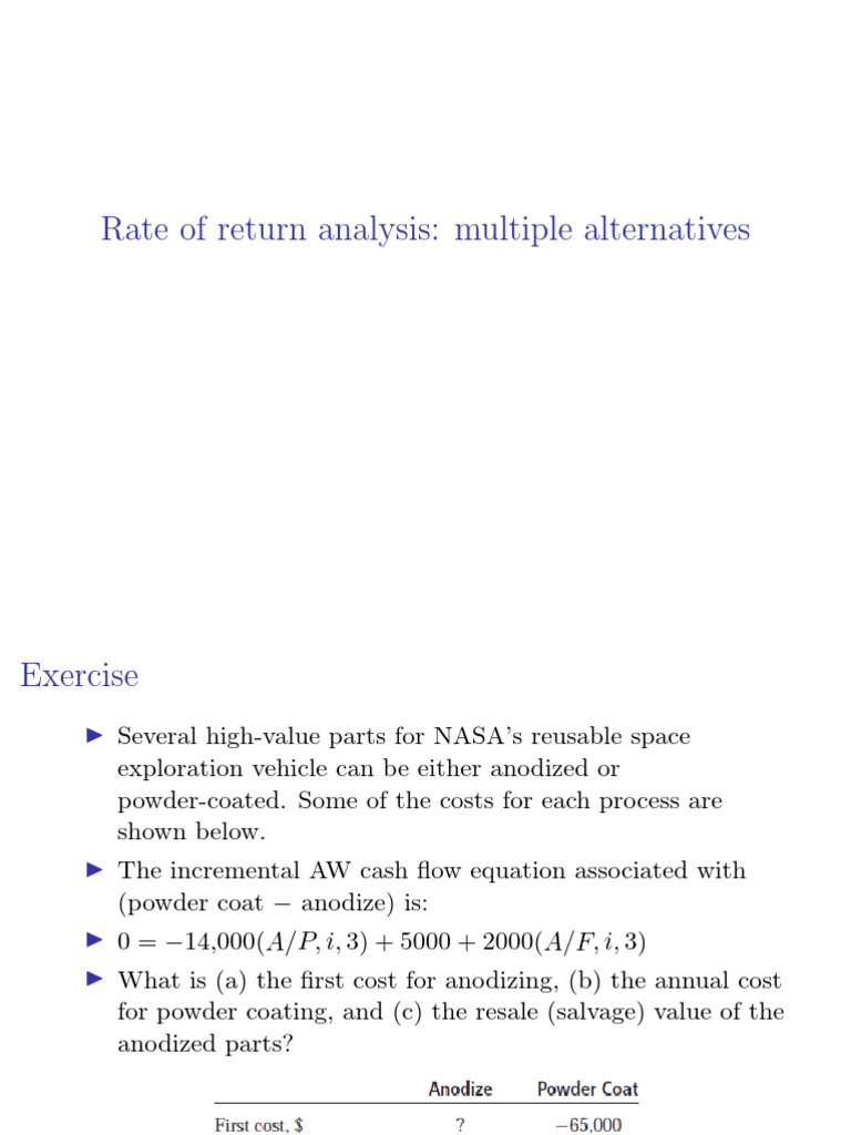 Rate of Return Analysis: Multiple Alternatives | PDF | Mechanical ...