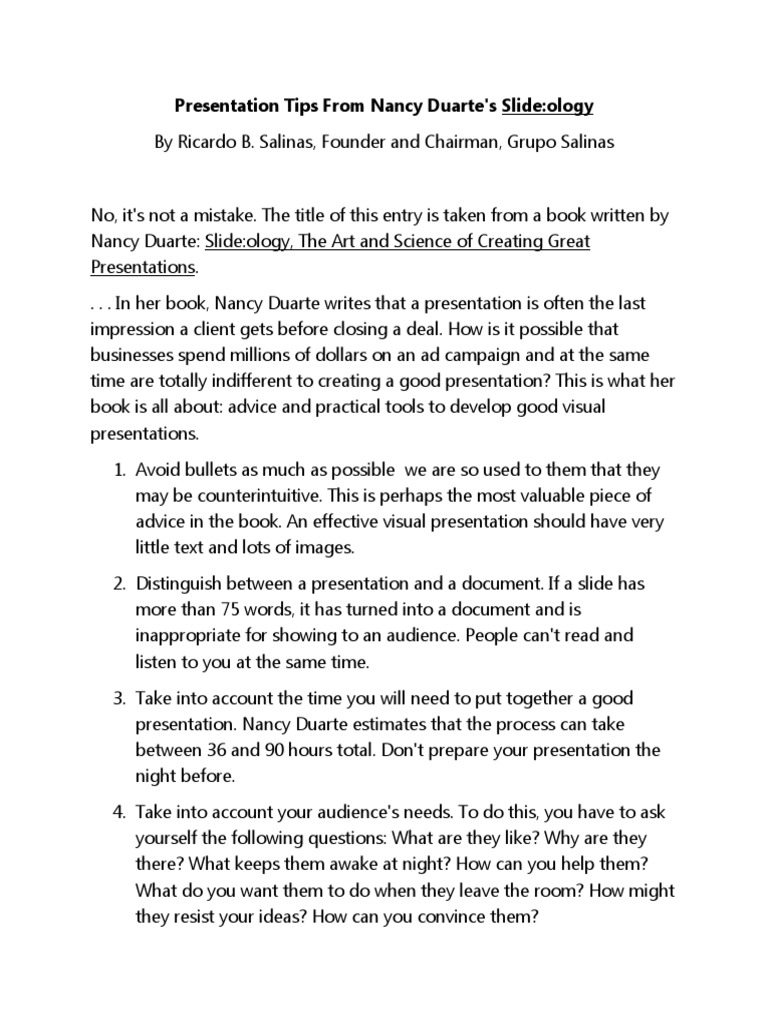 Salinas, Ricardo - Presentation Tips From Nancy Duarte's Slide:ology ...
