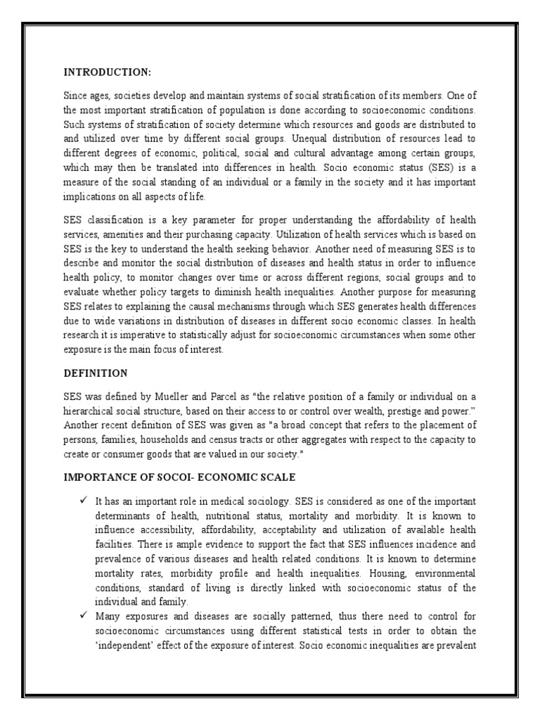 Socio Economic Status Scale | PDF | Socioeconomic Status | Social ...