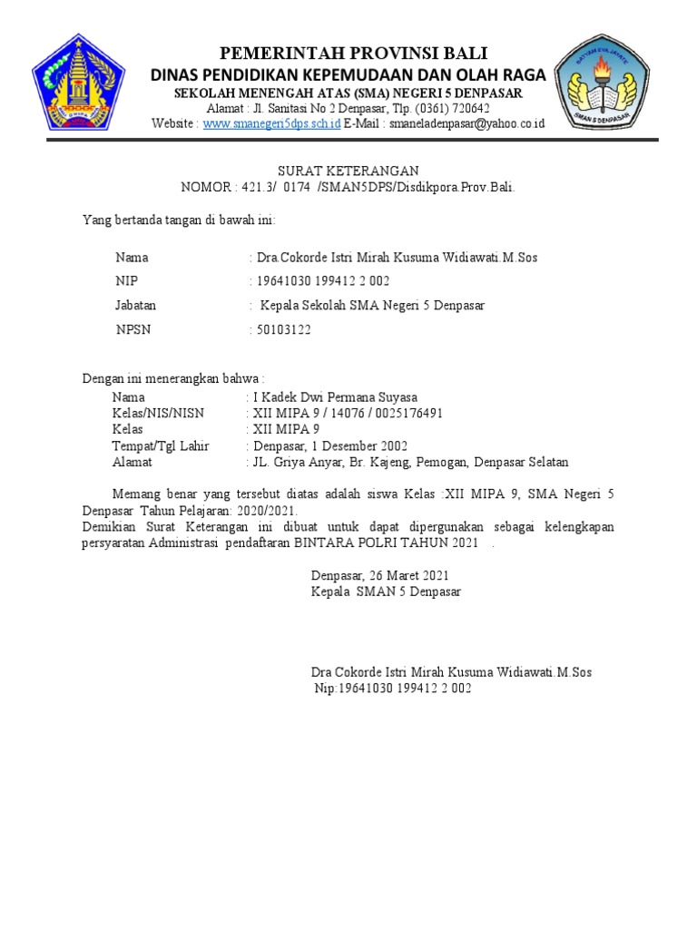 Surat Keterangan Siswa UTBK 2021 | PDF