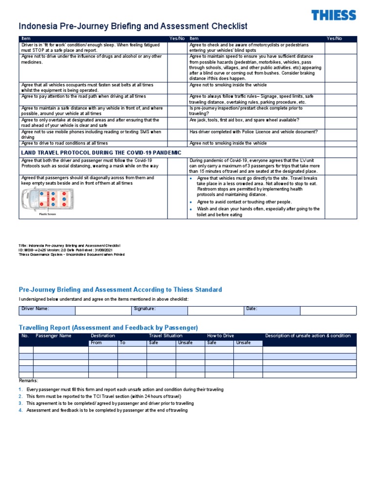 Indonesia Pre-Journey Briefing and Assessment Checklist | PDF ...