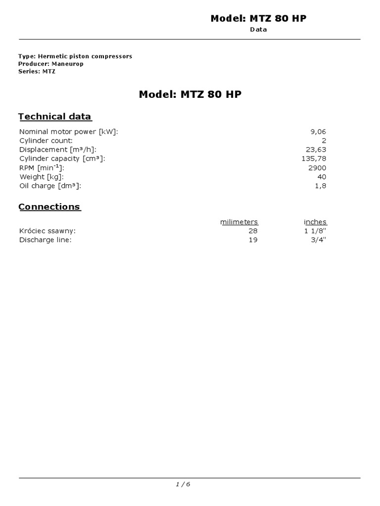 MTZ 80 HP Compressor Specifications | PDF