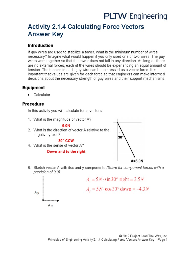 Activity 2.1.4 Calculating Force Vectors Answer Key: Precision of 0.0) | PDF | Euclidean Vector ...