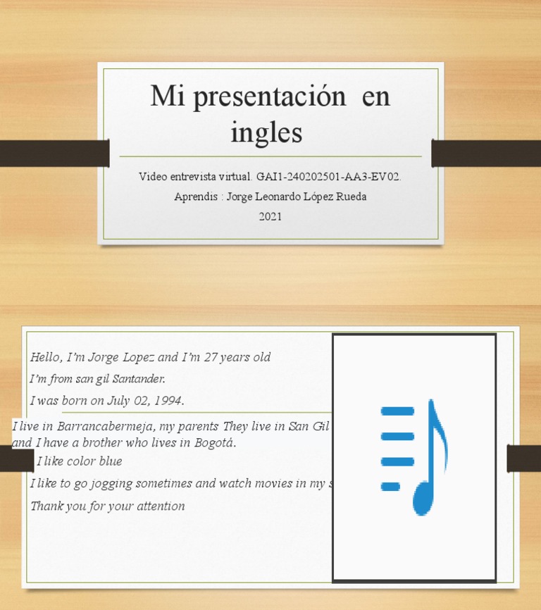 Mi Presentación en Ingles: Video Entrevista Virtual. GAI1-240202501-AA3-EV02. Aprendis: Jorge ...