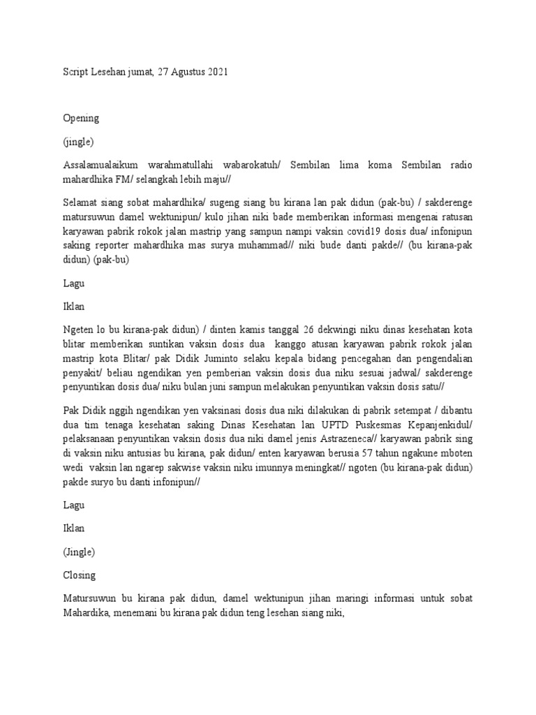 Script Siaran Radio Jawa | PDF