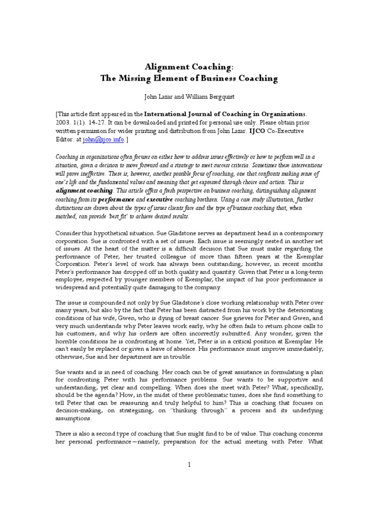 Alignment Coaching: The Missing Element of Business Coaching | PDF ...