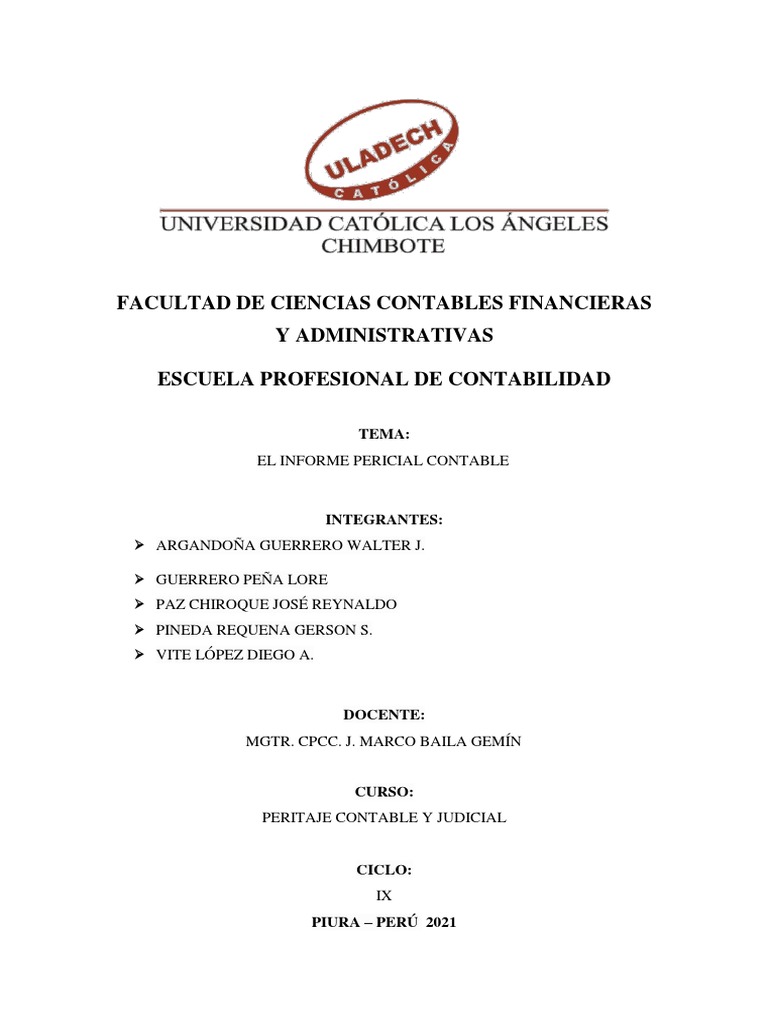 Informe Pericial Contable: Estructura y Función | PDF | Testigo experto ...