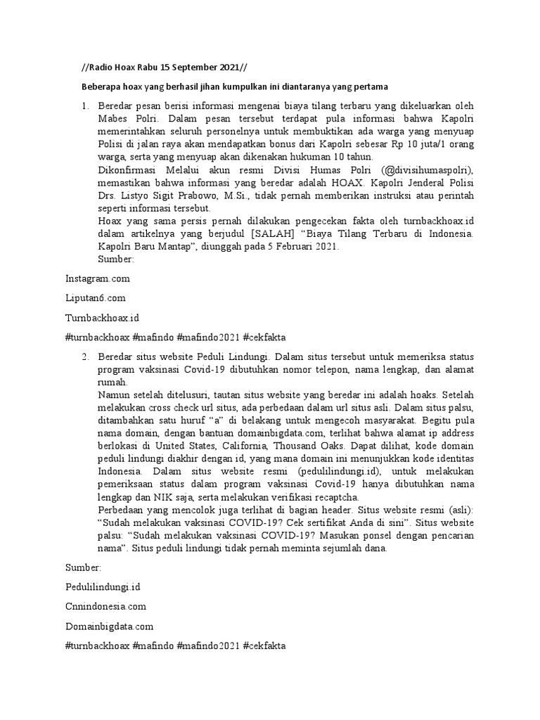 Script Siaran Radio Tema Hoax 2021 | PDF