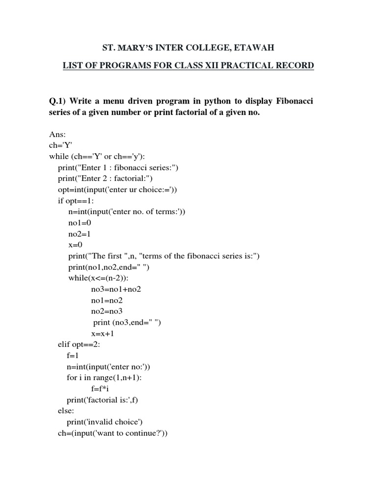 Python Programs for Class XII Practical | PDF | Function (Mathematics ...