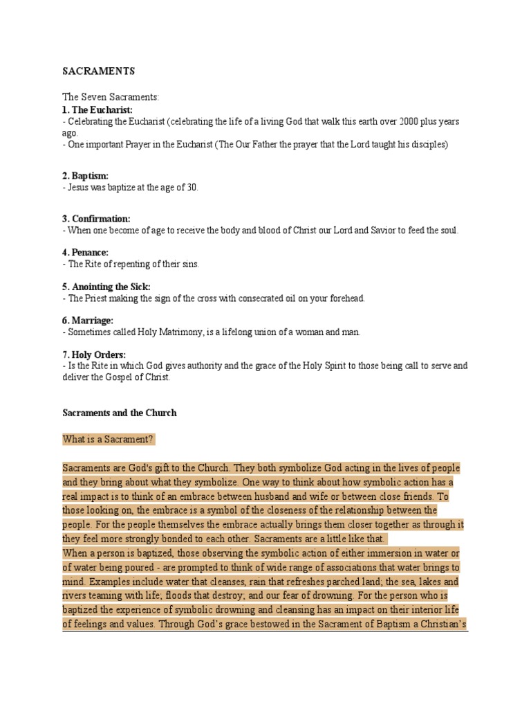Sacraments: 1. The Eucharist | Download Free PDF | Eucharist | Baptism