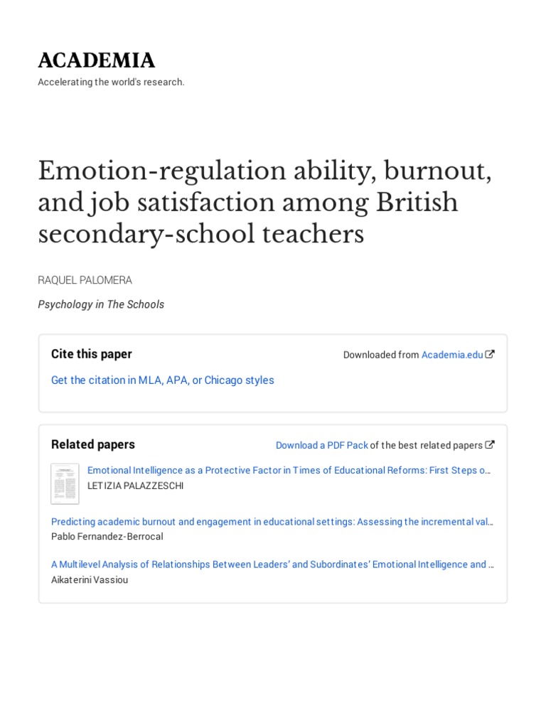 Teacher Burnout and Emotion Regulation | PDF | Job Satisfaction | Emotions