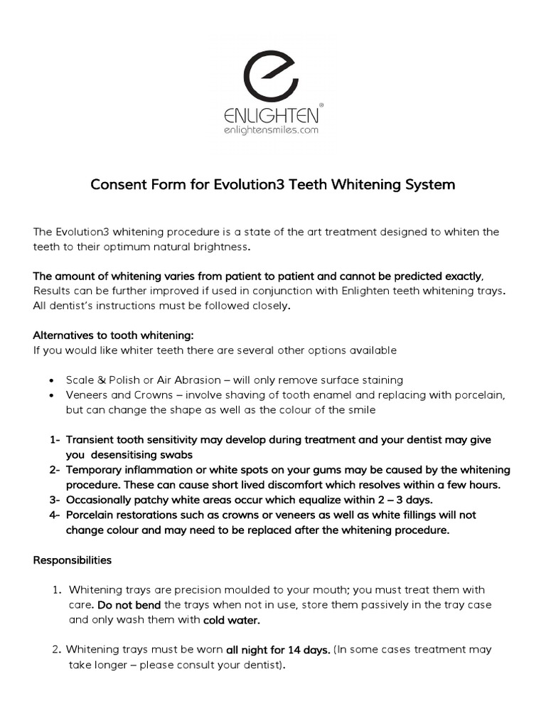 Consent Form EVO3 Whitening v3 | PDF | Health Care | Medical Specialties