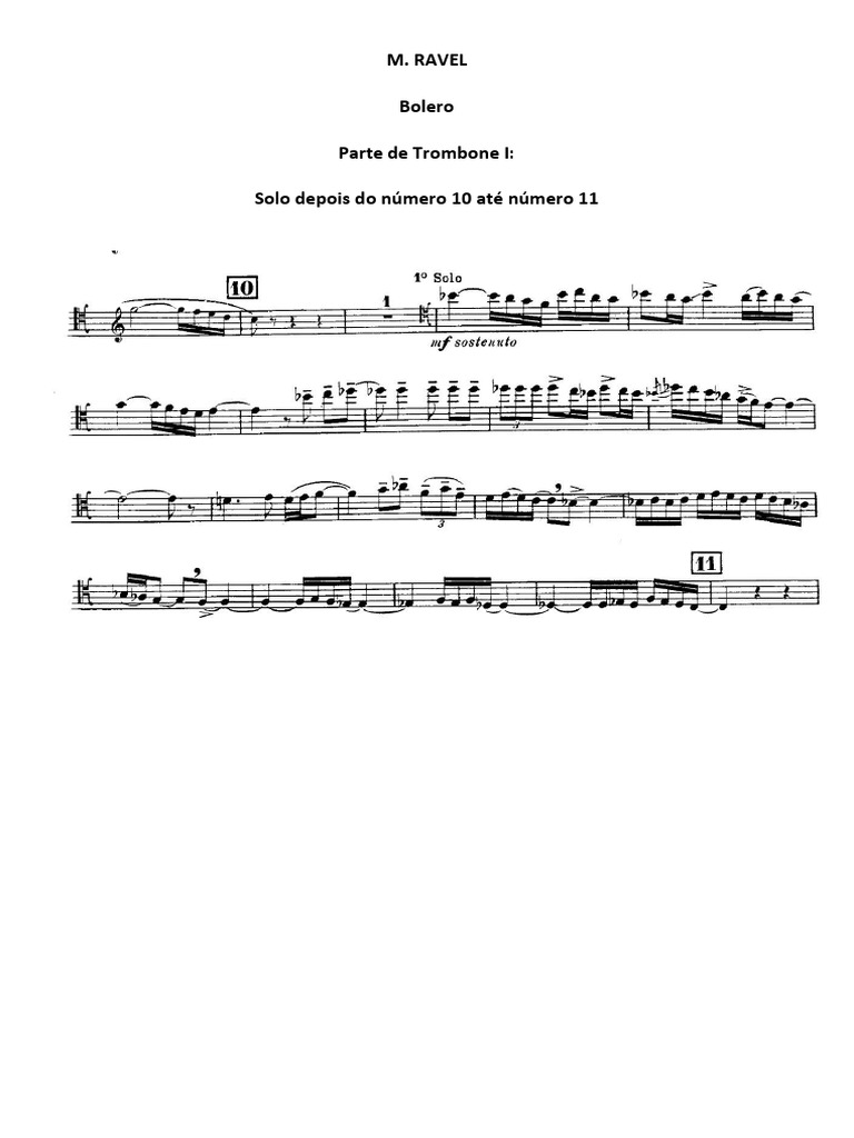 Bolero By M Ravel Trombone Solo From Measures 10 11 Pdf