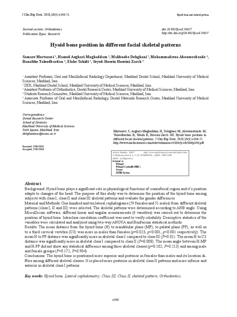 Hyoid Bone Position in Different Facial Skeletal Patterns 2018 | PDF ...