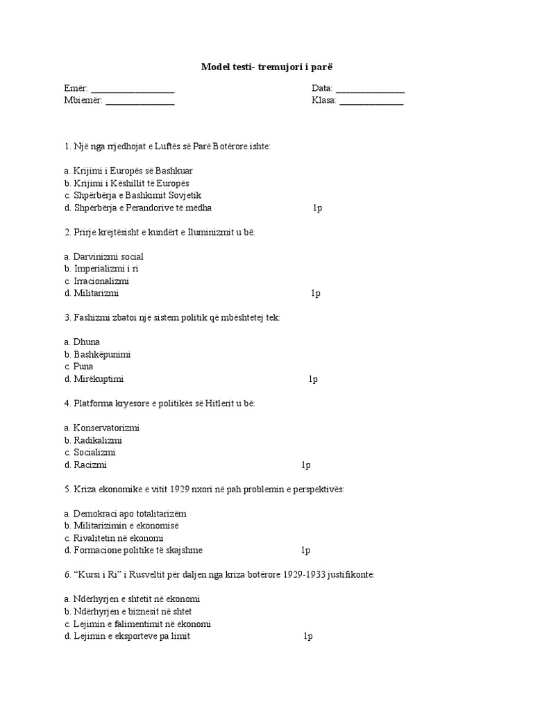 HISTORIA 8 Modele Testesh Sipas 3 Mujorëve | PDF