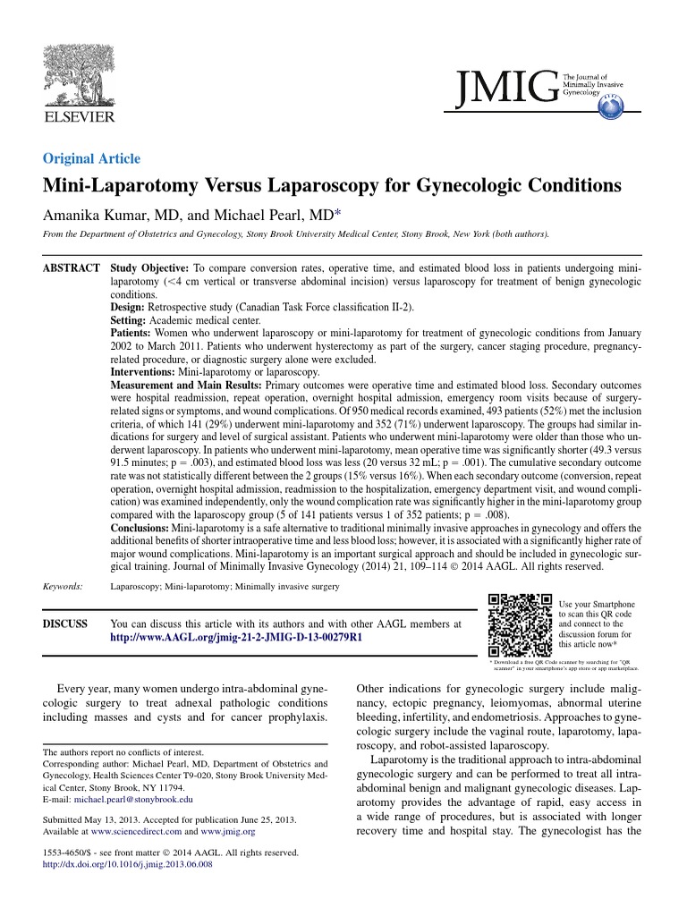 Mini-Laparotomy Versus Laparoscopy For Gynecologic Conditions | PDF ...