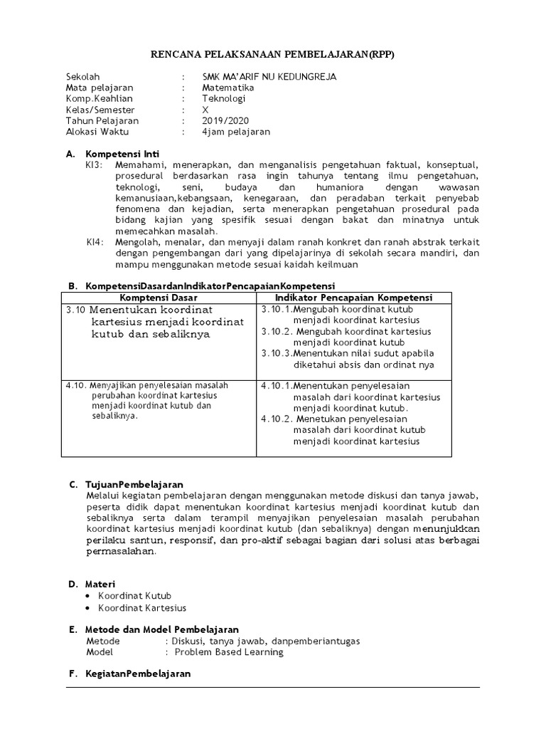 RPP Mat X KD 10 Sem 2 | PDF