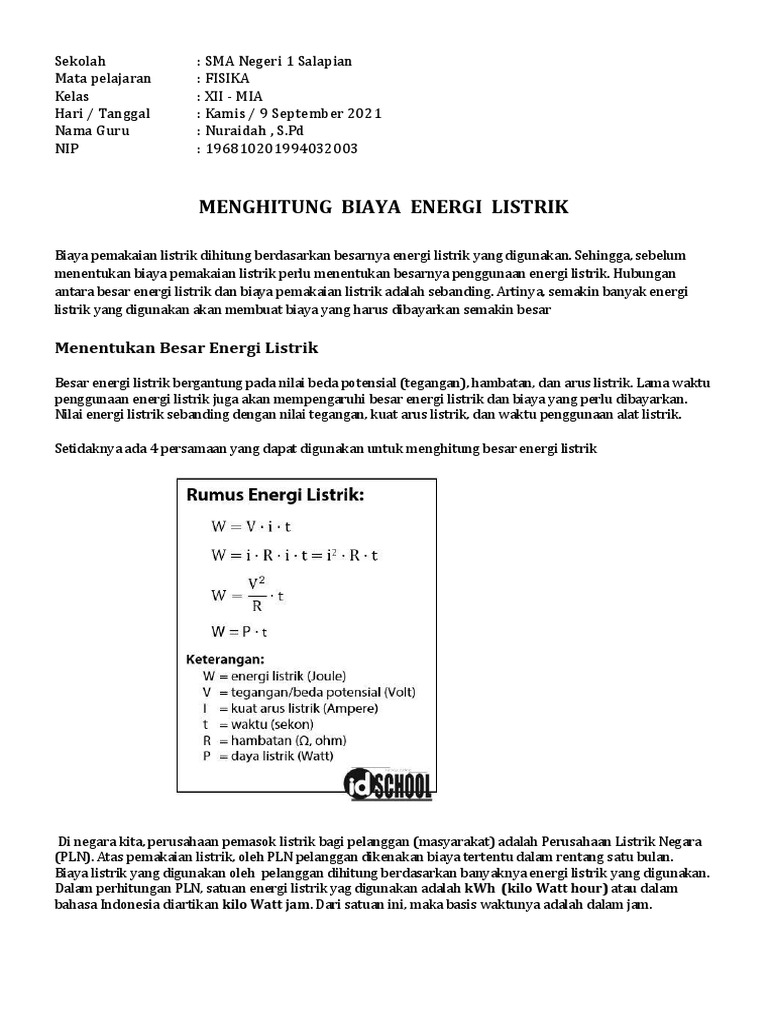 Materi Menghitung Biaya Energi Listrik 2021 | PDF