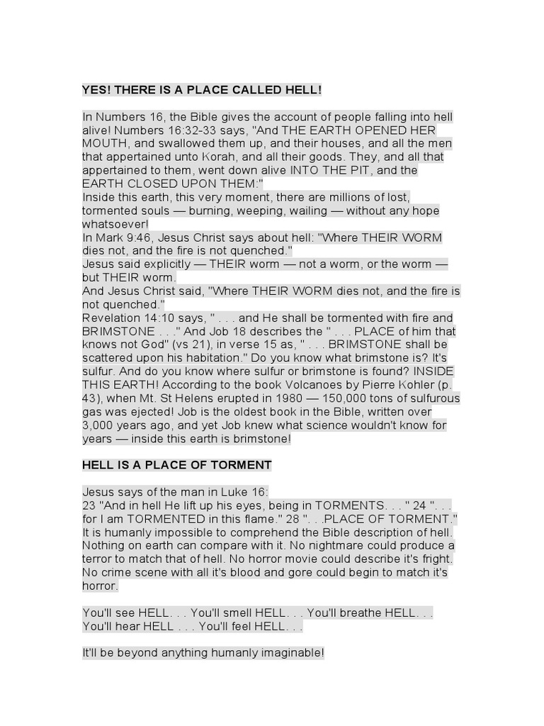 Hell is a Place of Torment According to the Bible | PDF | Hell ...