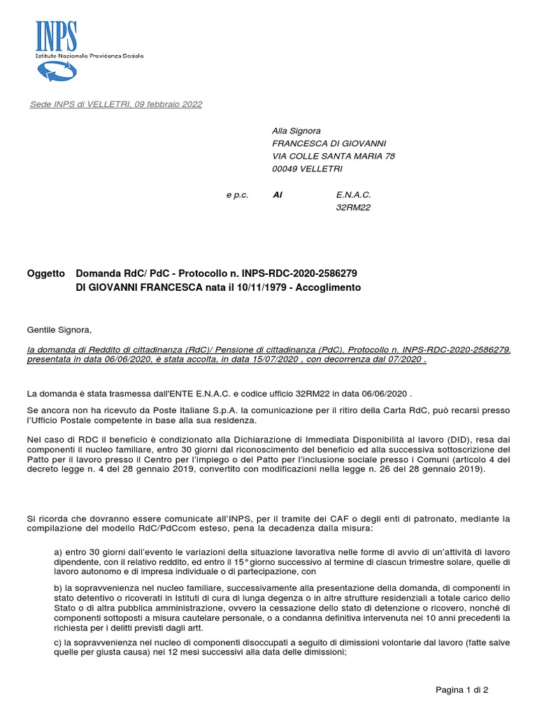 Lettera Di Accoglimento | PDF