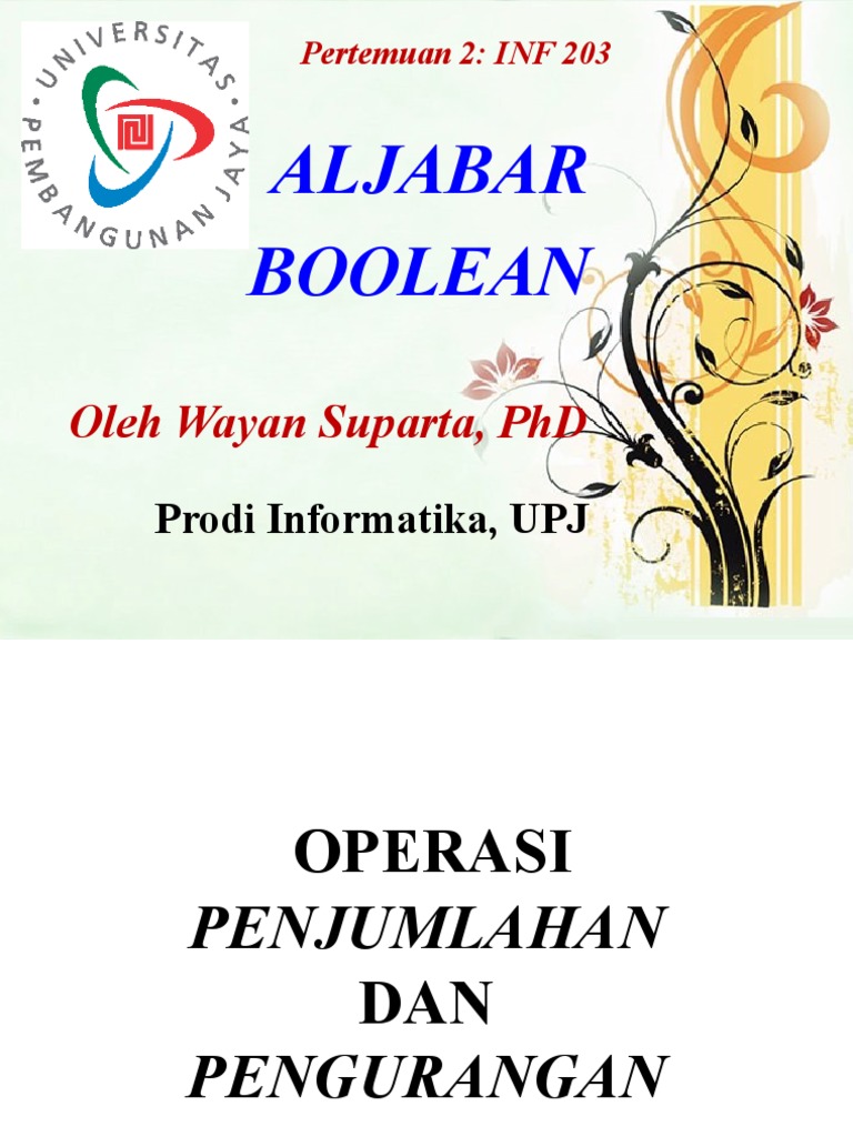 Operasi Aljabar Boolean dan Biner | PDF