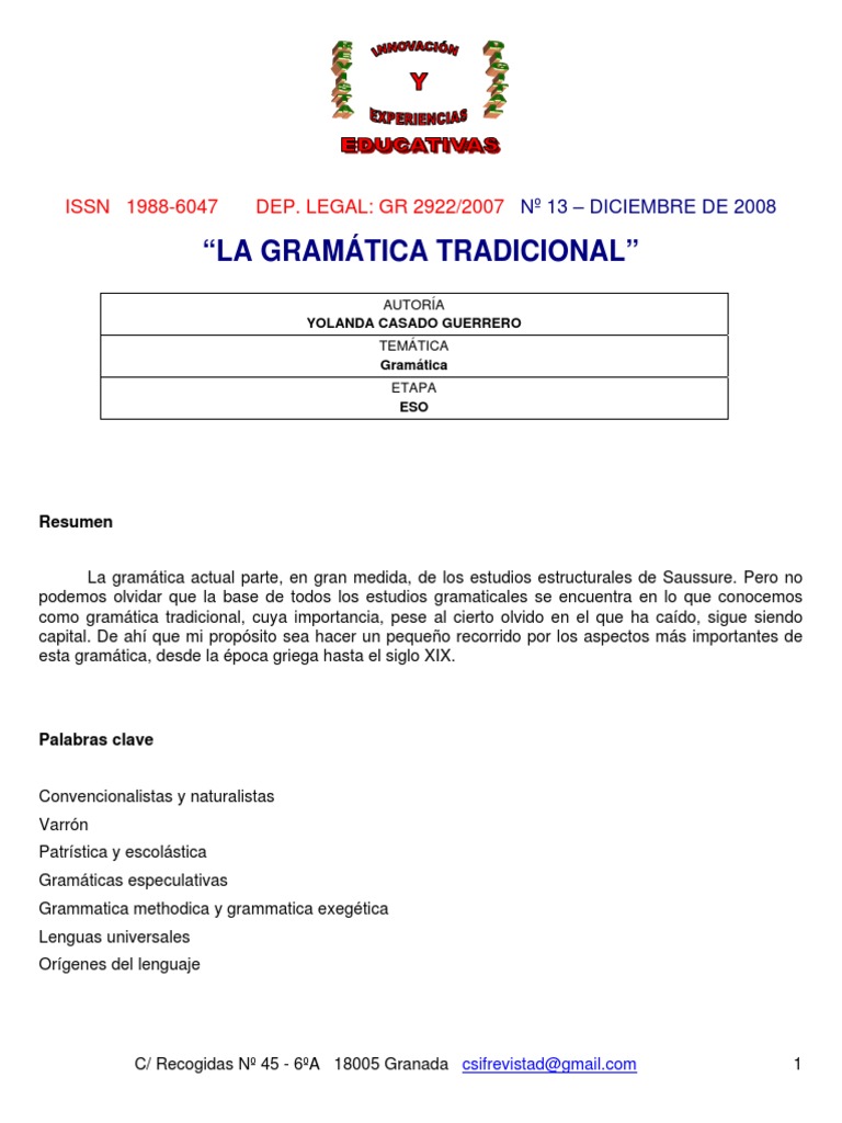 La Gramática Tradicional | PDF | Gramática | Palabra