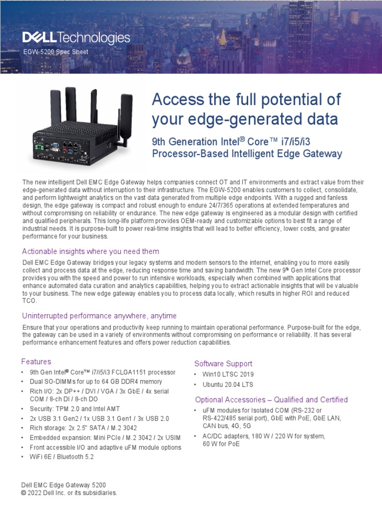 Dell Technologies Edge Gateway 5200 Spec Sheet | PDF | Usb | Electrical ...