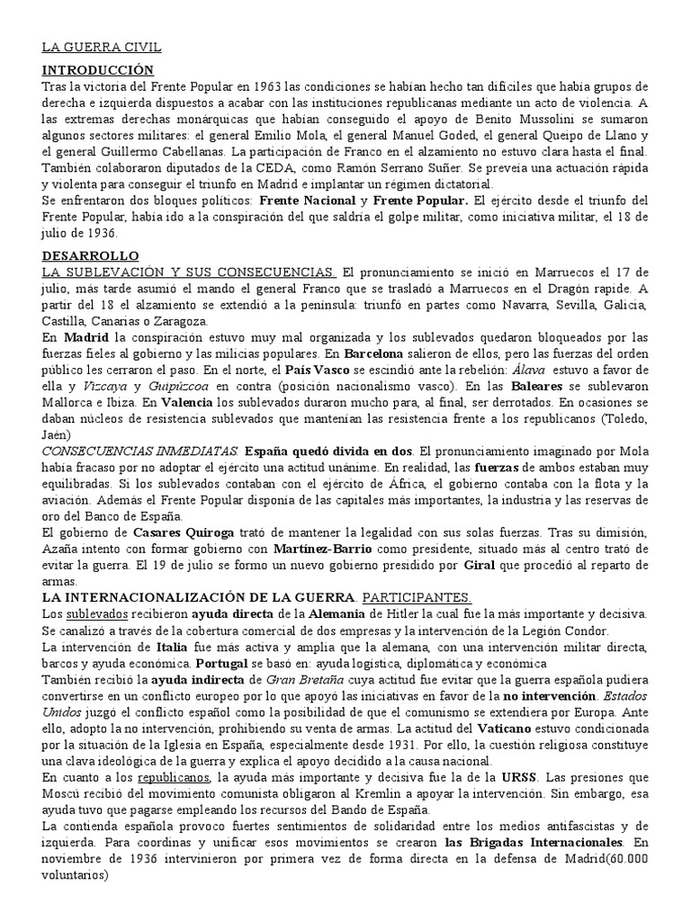 Causas y Consecuencias de la Guerra Civil | PDF | guerra civil Española ...