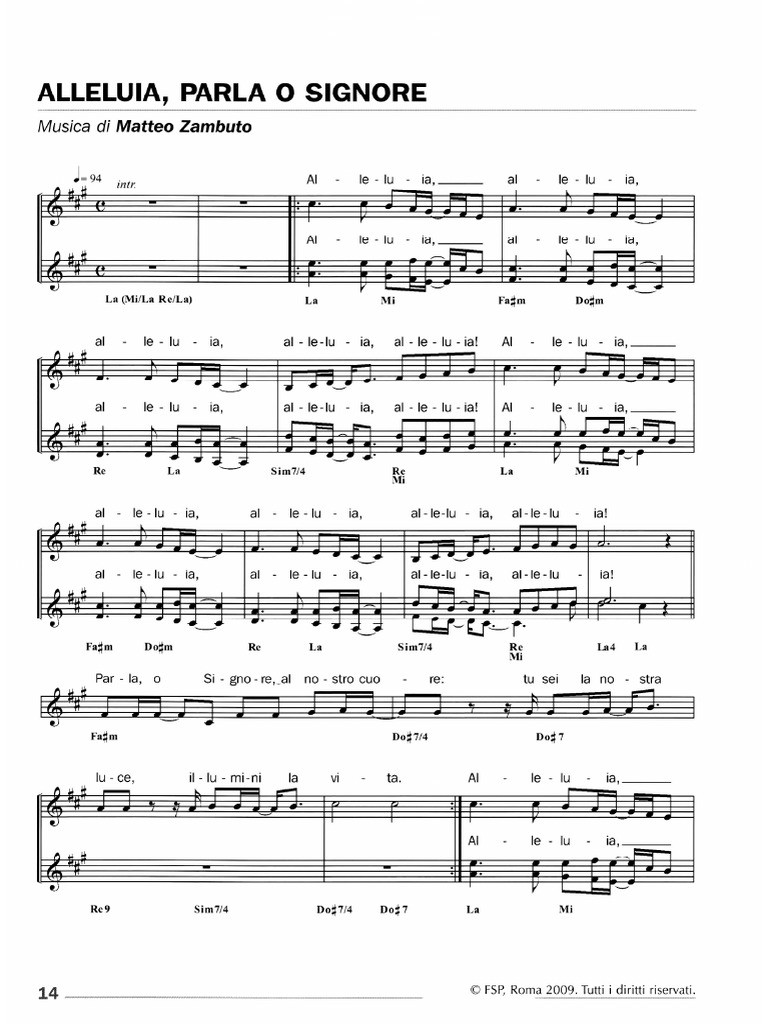 Alleluia Parla Signore Spartito | PDF