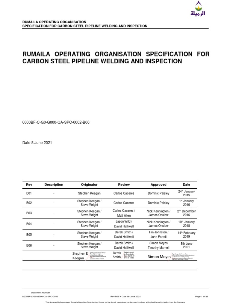 Rumaila Operating Organisation Specification For Carbon Steel Pipeline ...